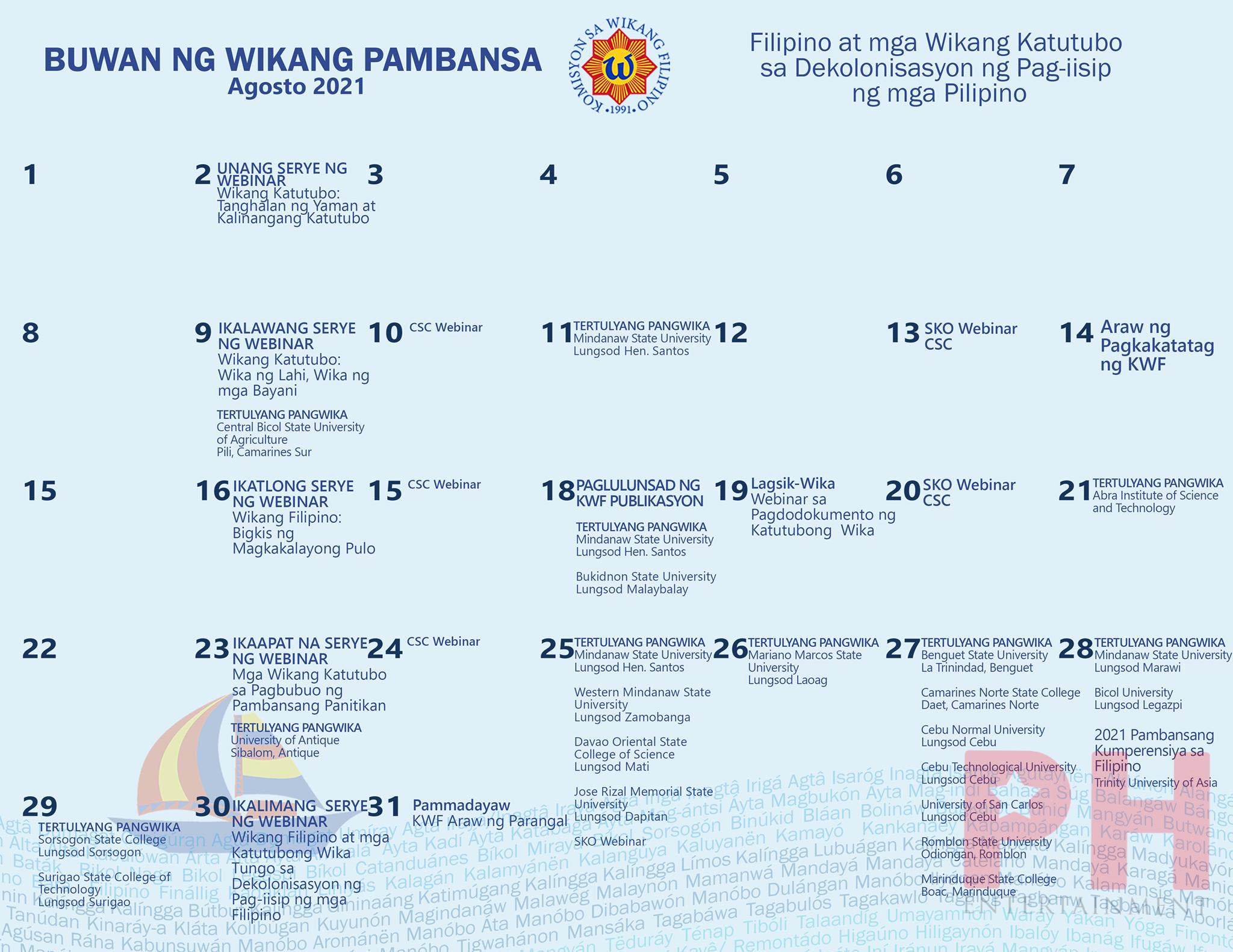 Lumahok at magtamo ng kaalaman sa Serye ng Webinar kaugnay ng pagdiriwang ng Buwan ng Wika 2021 ...